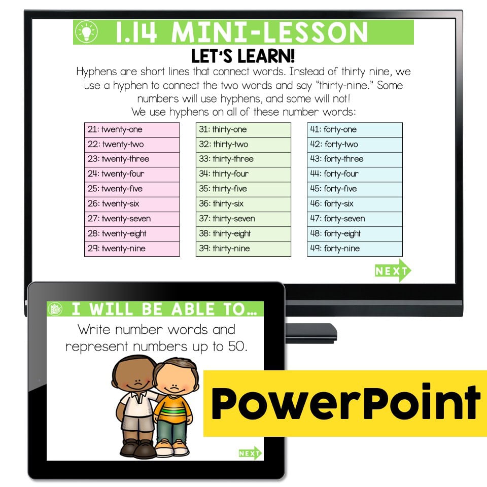 Lucky to Learn Math - 1st Grade - Lesson 1.14 - Number Words to 50 ...