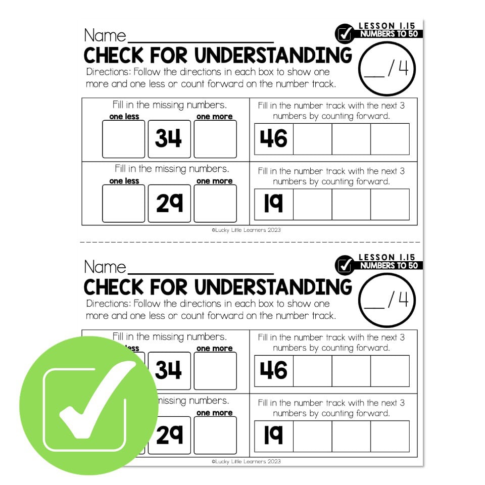 Lucky to Learn Math - 1st Grade - Lesson 1.15 - Numbers to 50 - Check ...