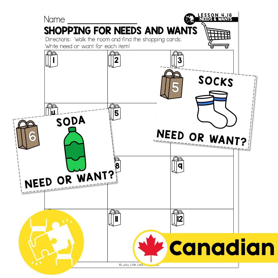 Lucky to Learn Math - Canadian Money - Needs and Wants - Lesson 4.16 ...