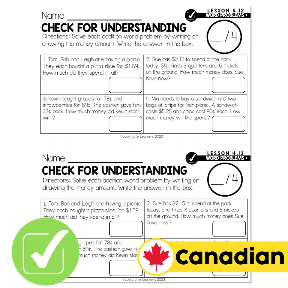 Lucky to Learn Math - Canadian Money - Two Step Addition Money Word ...