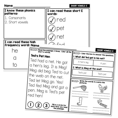 Lucky to Learn Phonics - Short E - 1st Grade Decodable Passage - Ted's ...