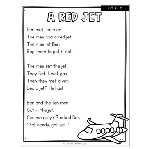 Lucky to Learn Phonics - Short E - 1st Grade Phonics Poem - A Red Jet ...