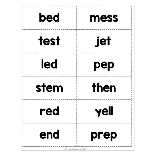 Lucky to Learn Phonics - Short E - Word Cards - Lucky Little Learners