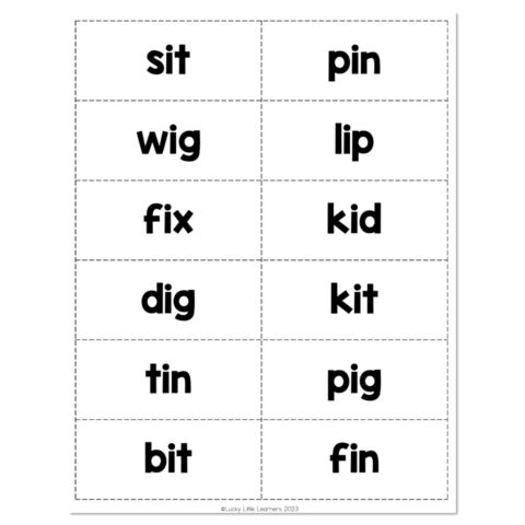 Lucky to Learn Phonics - Short I - Word Cards - Lucky Little Learners