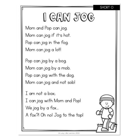 Lucky to Learn Phonics - Short O - 1st Grade Phonics Poem - I Can Jog ...