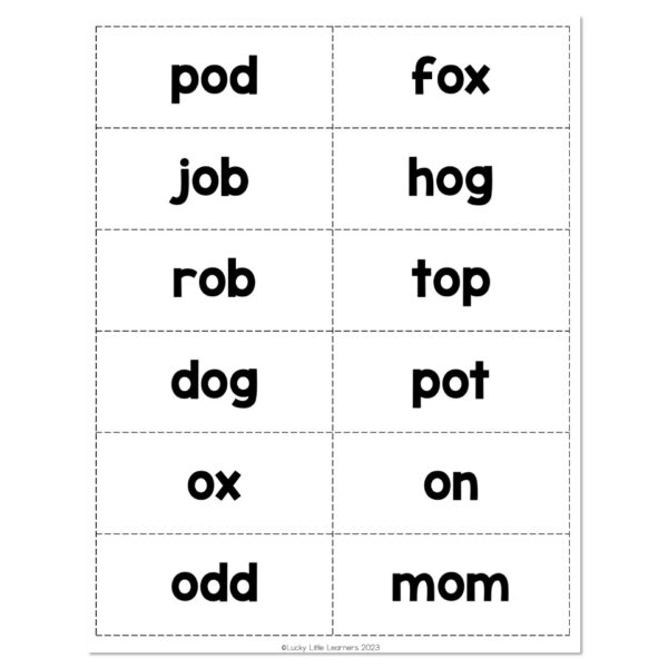 Lucky to Learn Phonics - Short O - Word Cards - Lucky Little Learners