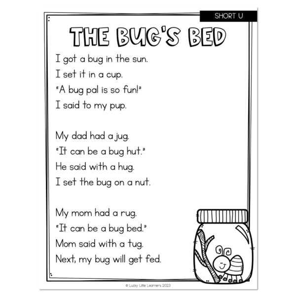 Lucky to Learn Phonics - Short U - 1st Grade Phonics Poem - The Bug's ...