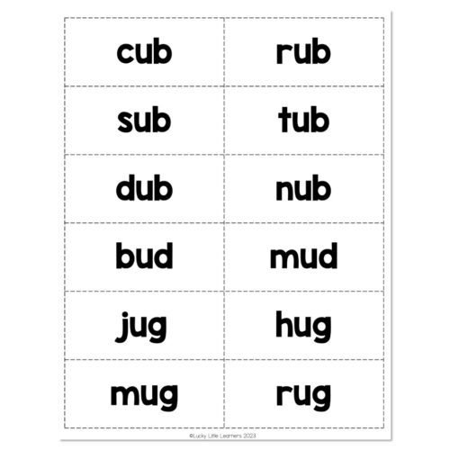 Lucky to Learn Phonics - Short U - Word Cards - Lucky Little Learners