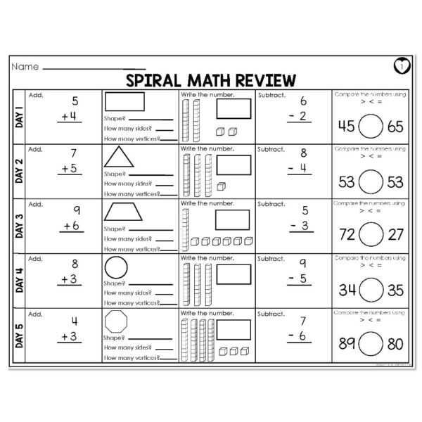 2nd Grade Spiral Math - Week 1 - At - Lucky Little Learners