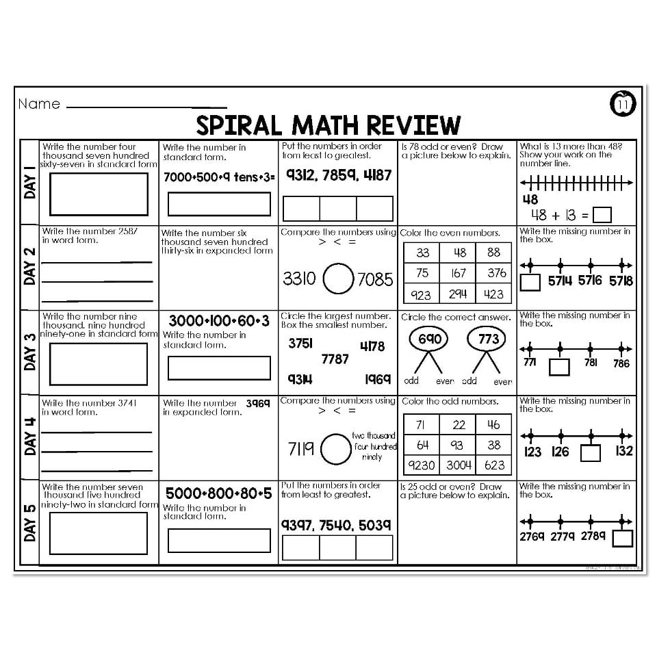 2nd Grade Spiral Math - Week 11 - Above - Lucky Little Learners