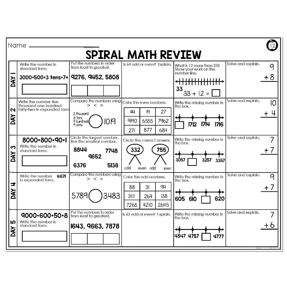 2nd Grade Spiral Math - Week 12 - Above - Lucky Little Learners