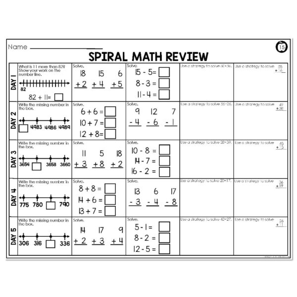 2nd Grade Spiral Math - Week 15 - Above - Lucky Little Learners