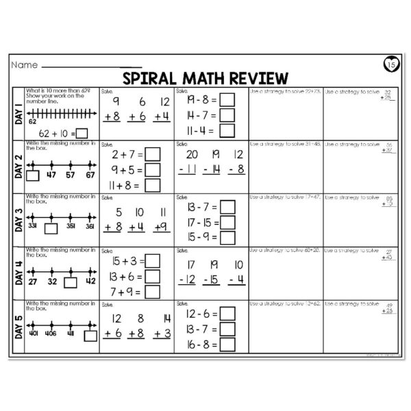 2nd Grade Spiral Math - Week 15 - At - Lucky Little Learners