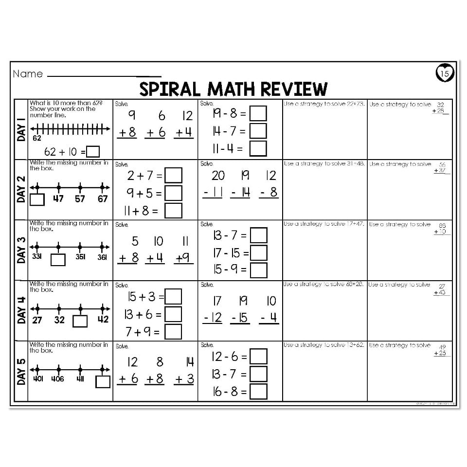 2nd Grade Spiral Math - Week 15 - At - Lucky Little Learners