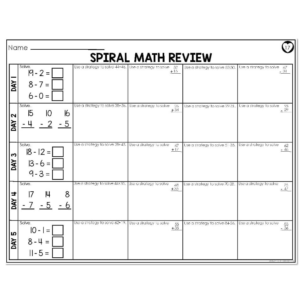 2nd Grade Spiral Math - Week 17 - At - Lucky Little Learners