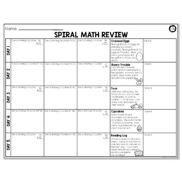 2nd Grade Spiral Math - Week 18 - Above - Lucky Little Learners