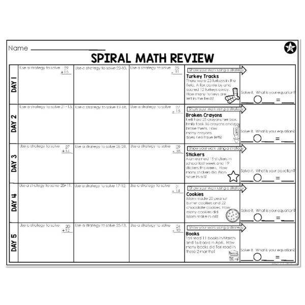 2nd Grade Spiral Math - Week 18 - Below - Lucky Little Learners