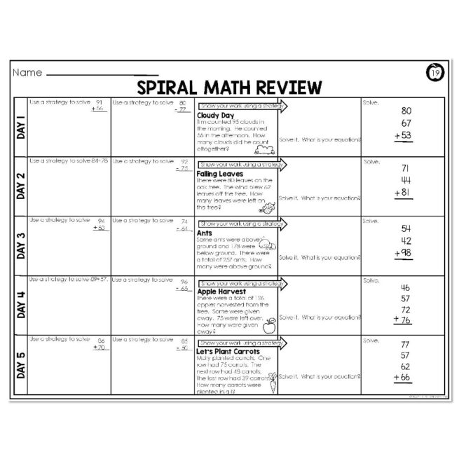 2nd Grade Spiral Math - Week 19 - Above - Lucky Little Learners