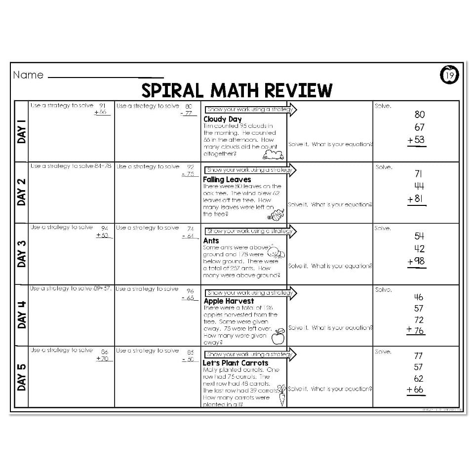 2nd Grade Spiral Math - Week 19 - Above - Lucky Little Learners