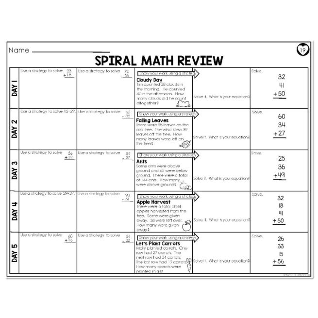 2nd Grade Spiral Math - Week 19 - At - Lucky Little Learners
