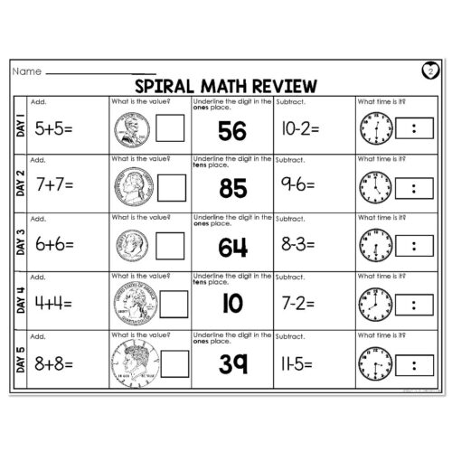 2nd Grade Spiral Math - Week 2 - At - Lucky Little Learners