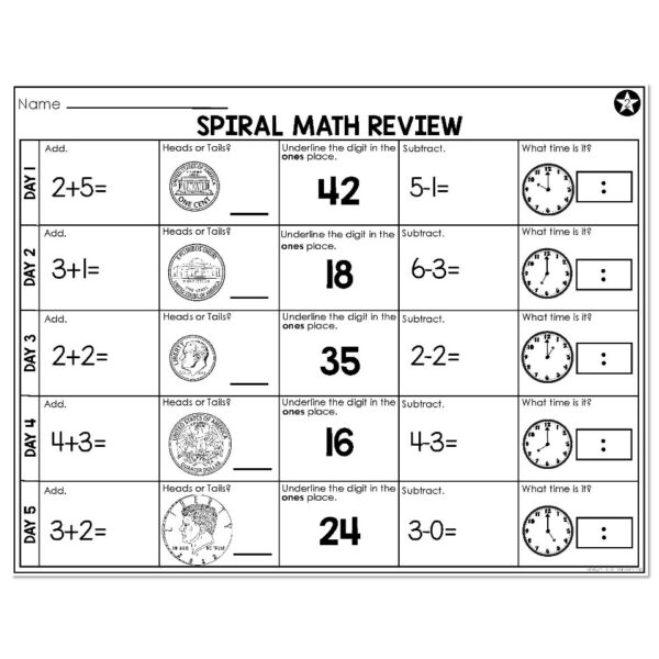 2nd Grade Spiral Math - Week 2 - Below - Lucky Little Learners