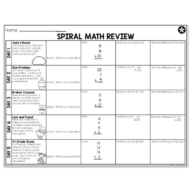 2nd Grade Spiral Math - Week 21 - Below - Lucky Little Learners
