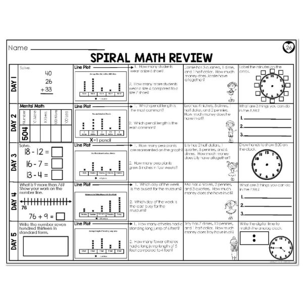 2nd Grade Spiral Math - Week 26 - At - Lucky Little Learners