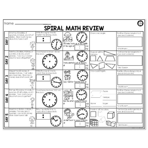 2nd Grade Spiral Math - Week 29 - Above - Lucky Little Learners