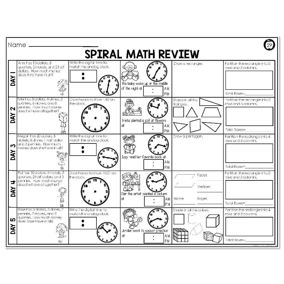 2nd Grade Spiral Math - Week 29 - Above - Lucky Little Learners