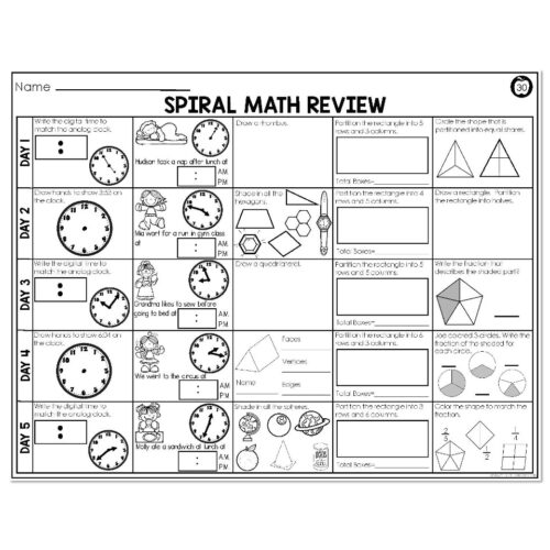 2nd Grade Spiral Math - Week 30 - Above - Lucky Little Learners