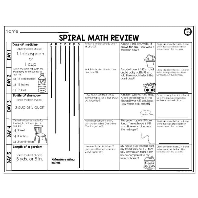 2nd Grade Spiral Math - Week 36 - Above - Lucky Little Learners