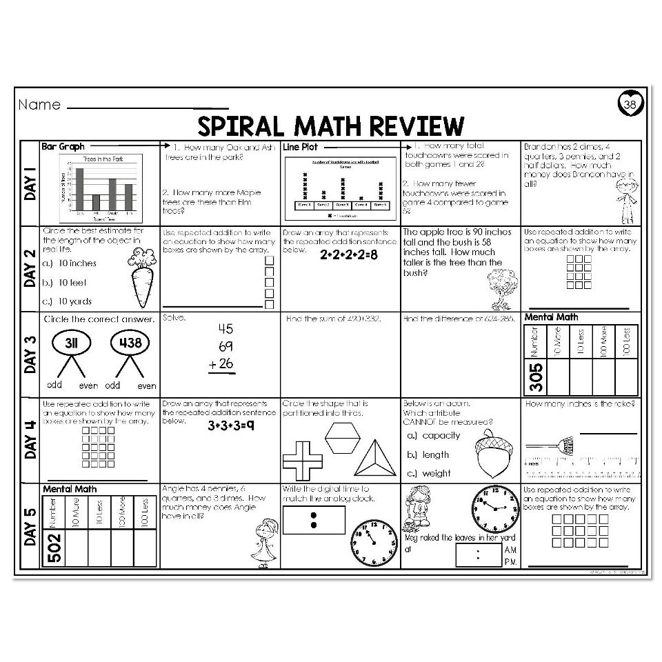 2nd Grade Spiral Math - Week 38 - At - Lucky Little Learners