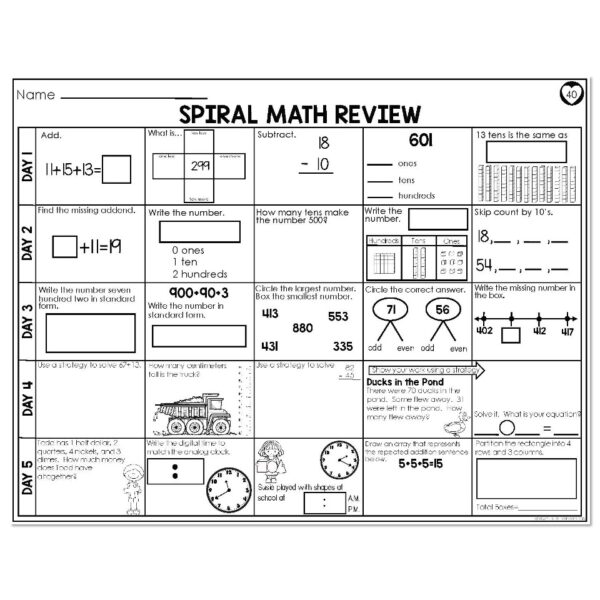 2nd Grade Spiral Math - Week 40 - At - Lucky Little Learners