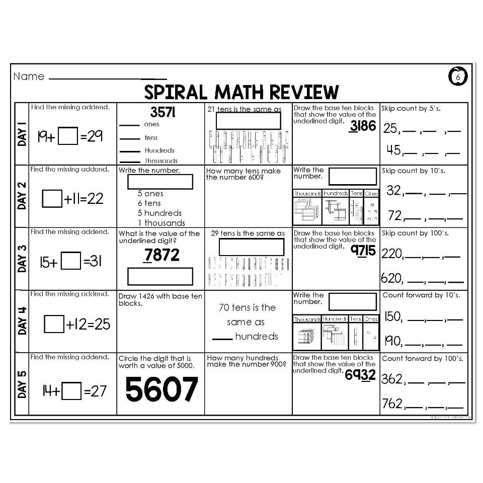 2nd Grade Spiral Math - Week 6 - Above - Lucky Little Learners