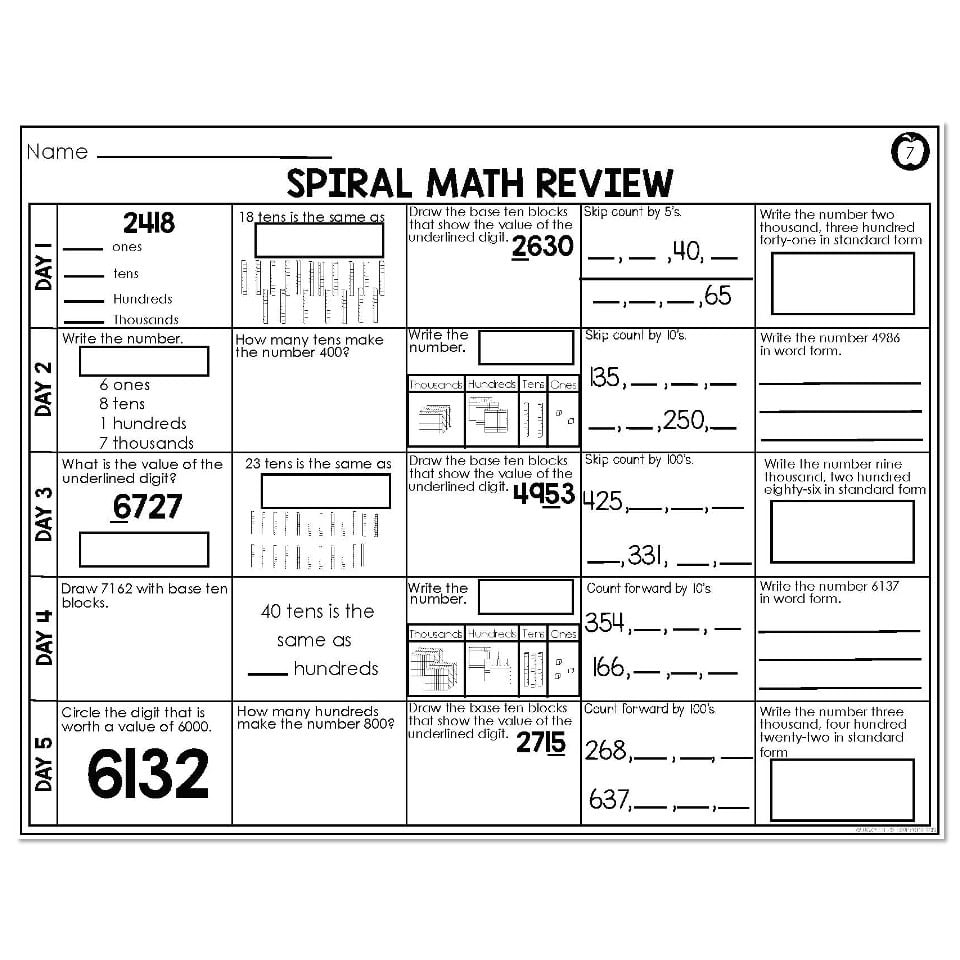 2nd Grade Spiral Math - Week 7 - Above - Lucky Little Learners