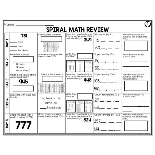 2nd Grade Spiral Math - Week 7 - At - Lucky Little Learners