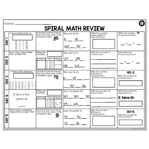 2nd Grade Spiral Math - Week 8 - Below - Lucky Little Learners
