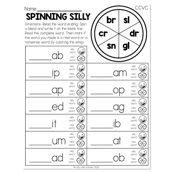 Nonsense Words - CCVC - Spinning Silly - Lucky Little Learners