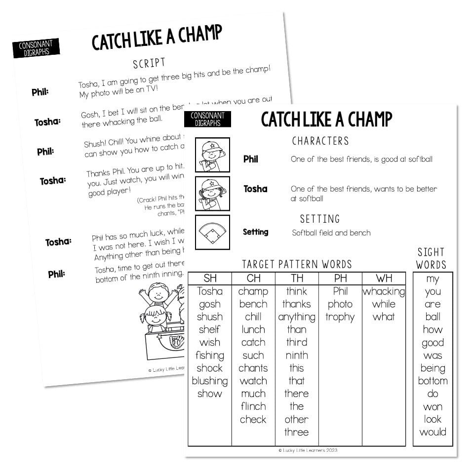 Paired Play - Consonant Digraphs - Catch Like A Champ - Lucky Little ...