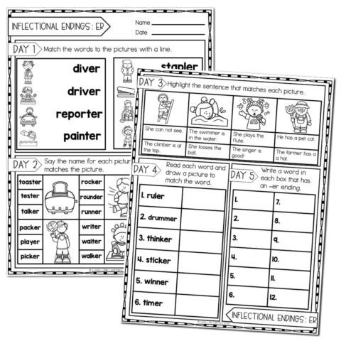 2nd Grade Phonics Worksheets - Inflectional Endings ER - Lucky Little ...