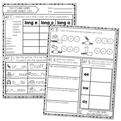 2nd Grade Phonics Worksheets - Two Syllable Words with Long Vowels CVVC ...