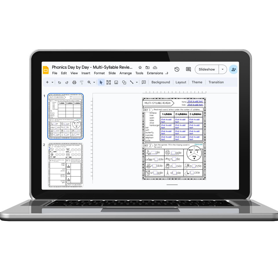 Digital - 2nd Grade Phonics Worksheets - Multi-Syllable Review 2 ...