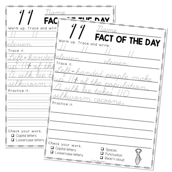 Fun Facts Cursive Handwriting Practice - 11 - Lucky Little Learners
