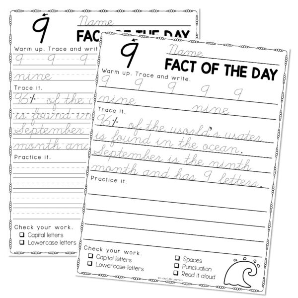 Fun Facts Cursive Handwriting Practice - 9 - Lucky Little Learners