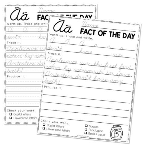 Fun Facts Cursive Handwriting Practice - A - Lucky Little Learners