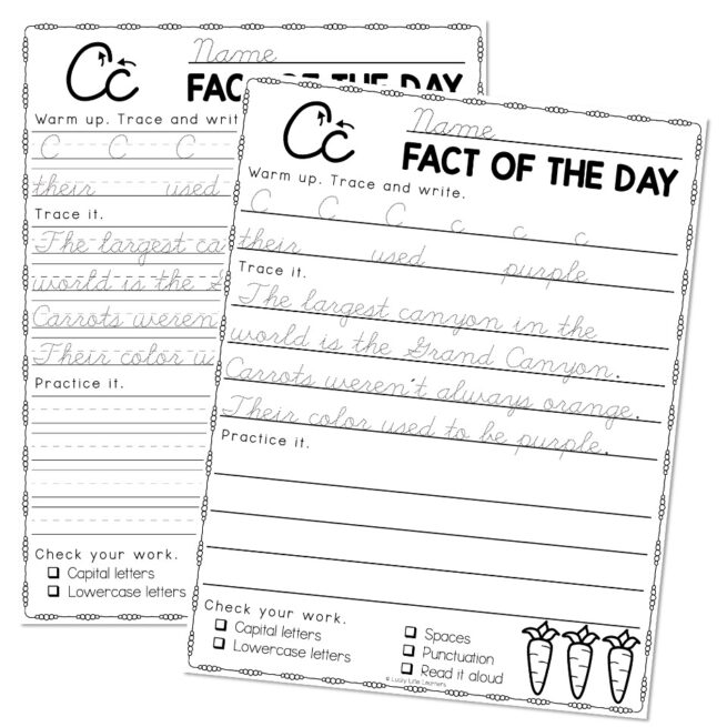 Fun Facts Cursive Handwriting Practice - C - Lucky Little Learners