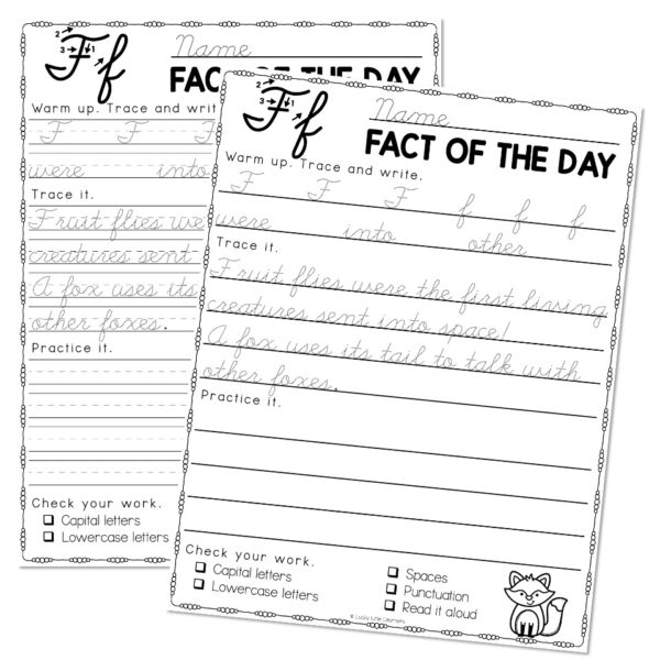 Fun Facts Cursive Handwriting Practice - F - Lucky Little Learners
