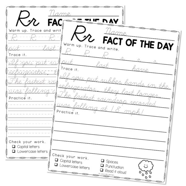 Fun Facts Cursive Handwriting Practice - R - Lucky Little Learners