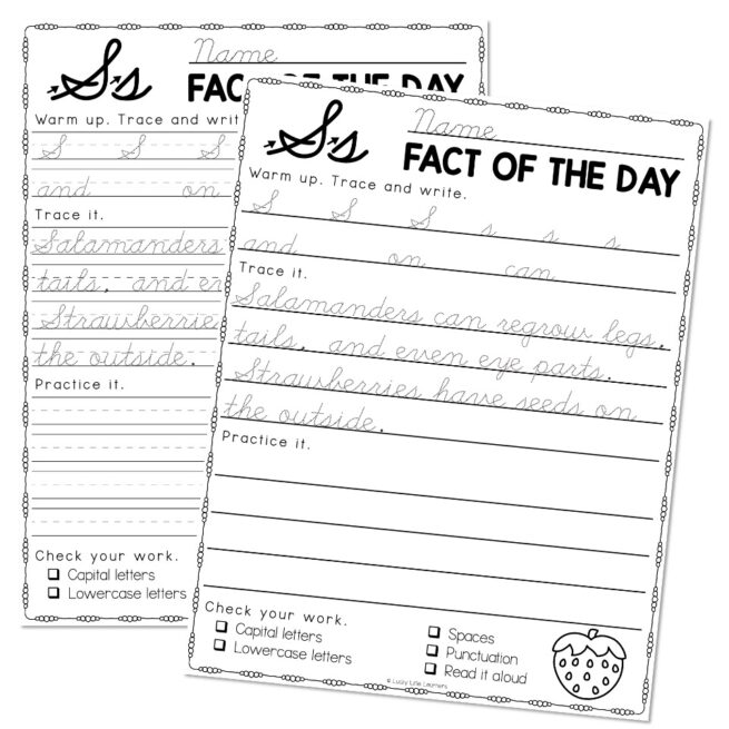 Fun Facts Cursive Handwriting Practice - S - Lucky Little Learners